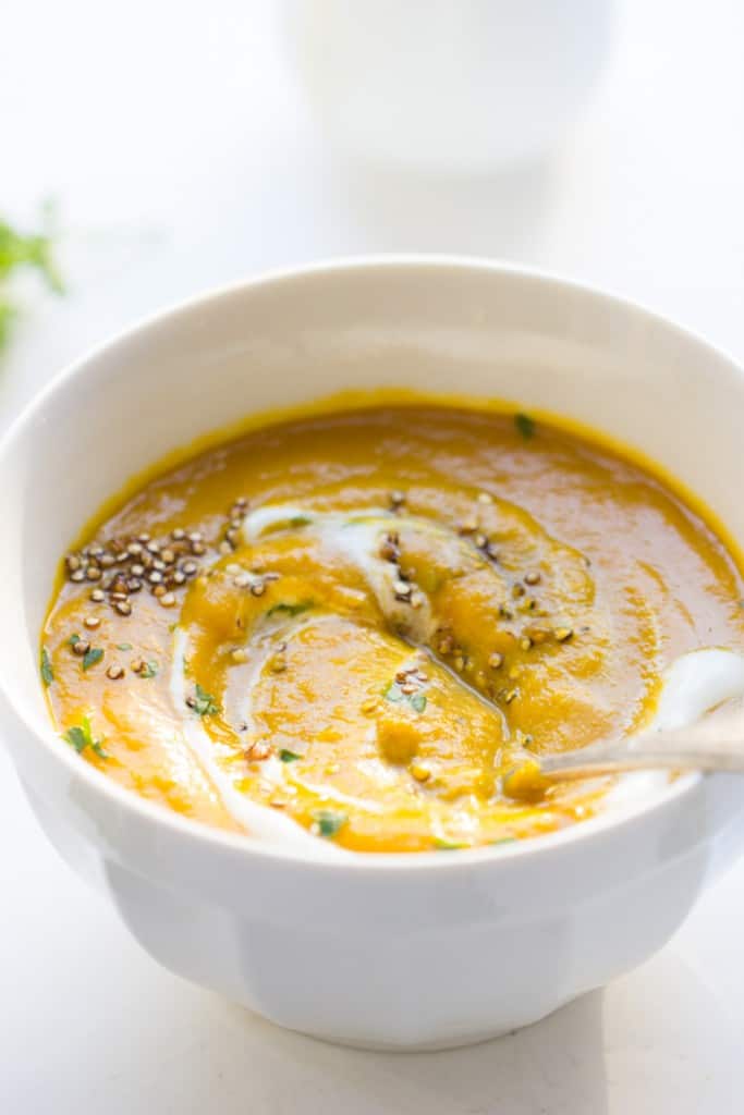 Gingered Carrot Bisque with Crispy Garlic Quinoa - Simply Quinoa